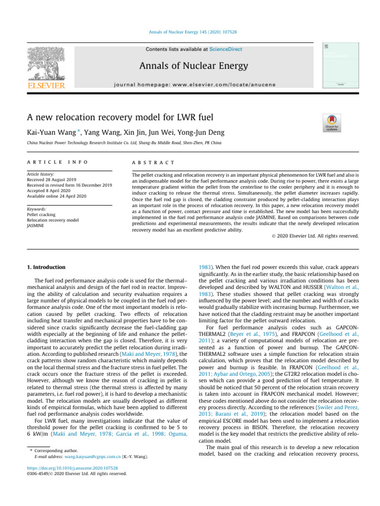 A New Relocation Recovery Model For LWR Fuel | PDF | Nuclear Fuel ...
