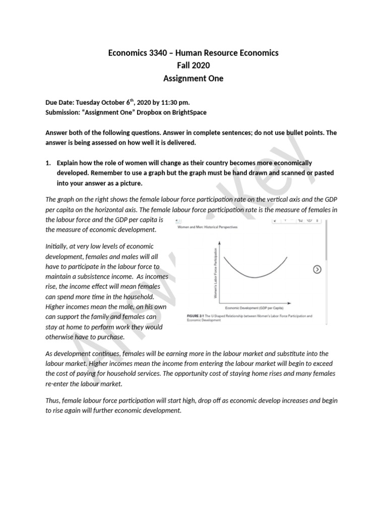 a1 - Assignment One - Answer Key - Econ 3340 - Human Resource Economics ...