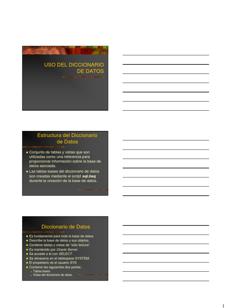 Estructura y Uso del Diccionario de Datos | PDF | SQL | Base de datos Oracle