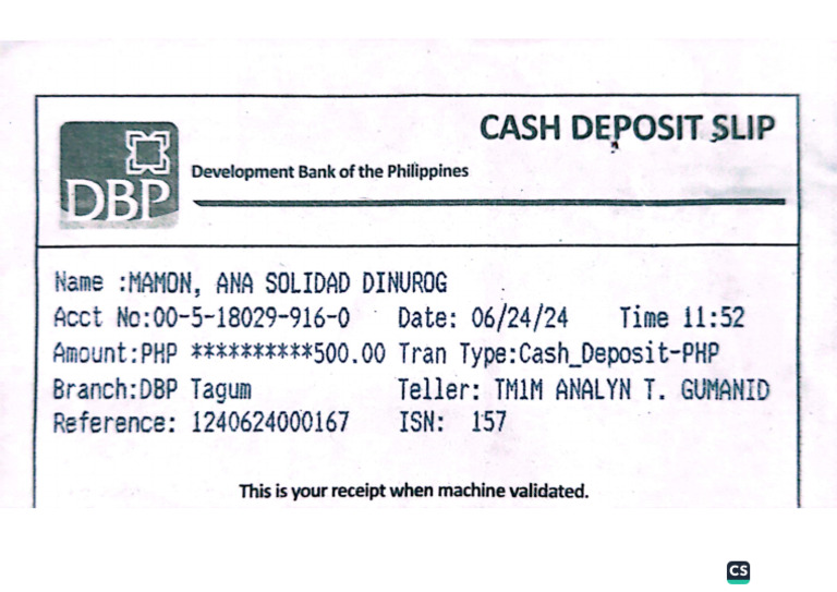 DBP Deposit Slip | PDF