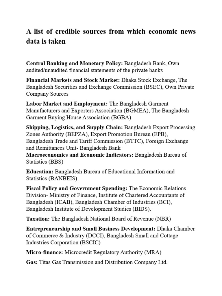 Credible Sources From Economic News | PDF