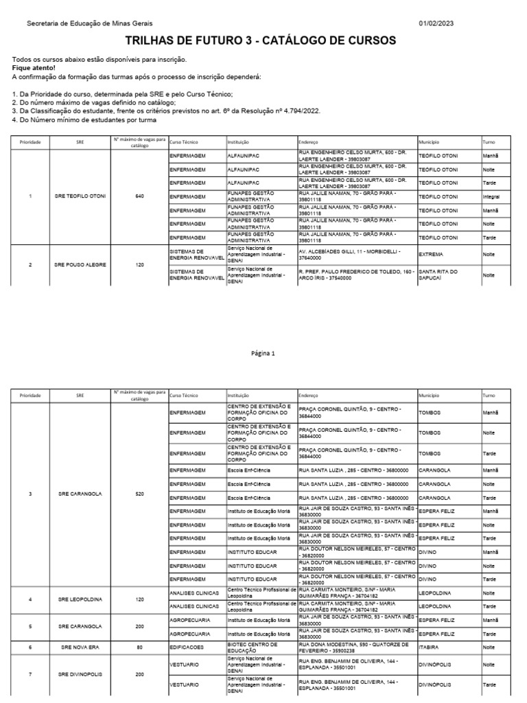 Trilhas de Futuro 3 - Catálogo de Cursos | PDF