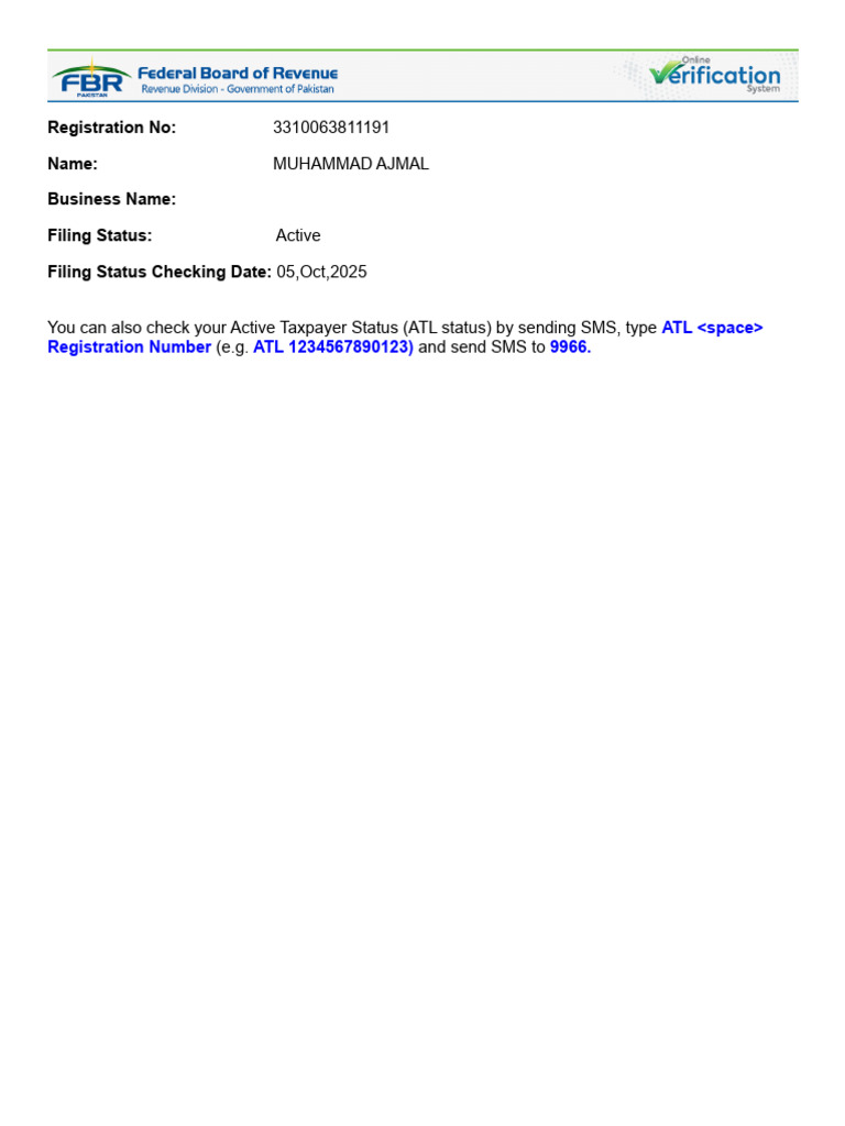 Active Taxpayer Registration Details | PDF