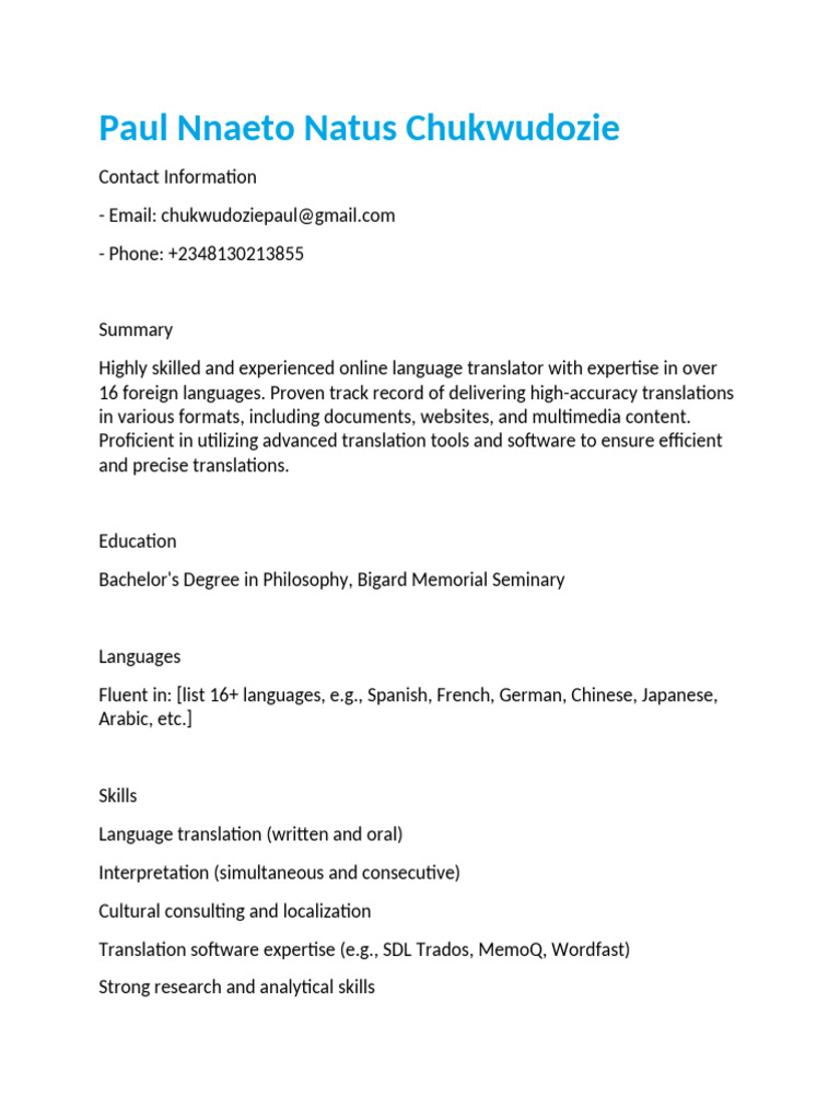 Expert Online Language Translator Profile | PDF