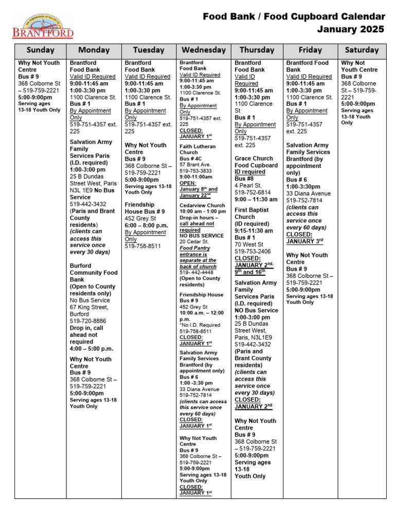 Food Bank Food Cupboard Calendar January 2025 - 20250106142237631 - 2 | PDF