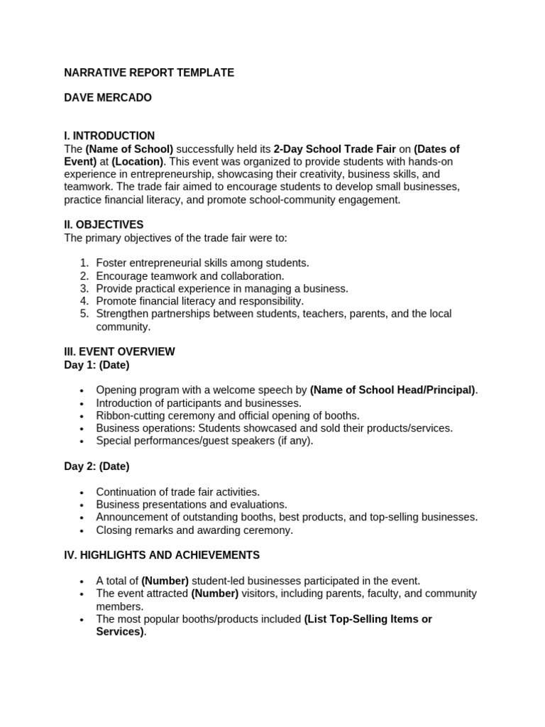 Narrative Report Template | PDF | Entrepreneurship | Human Communication