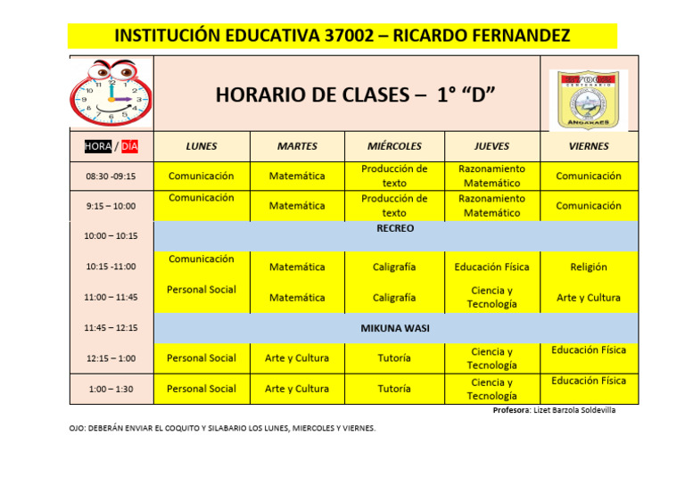 Horario 1ro D PP - FF | PDF