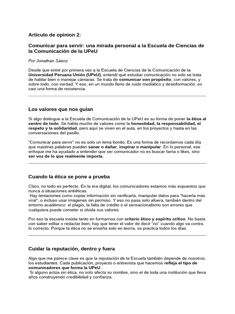 Articulo de Opinion 2 Jonathan Saenz | PDF