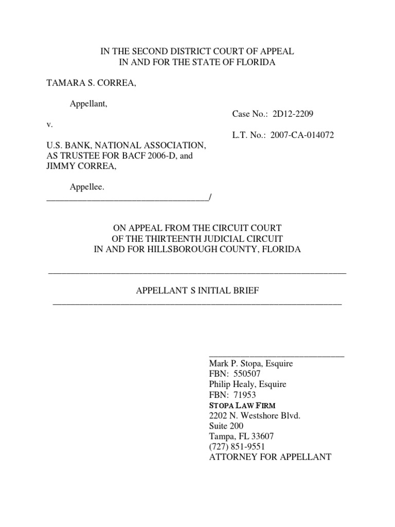 Initial Brief Appeal Order Vacating Dismissal | PDF | Foreclosure | Continuance
