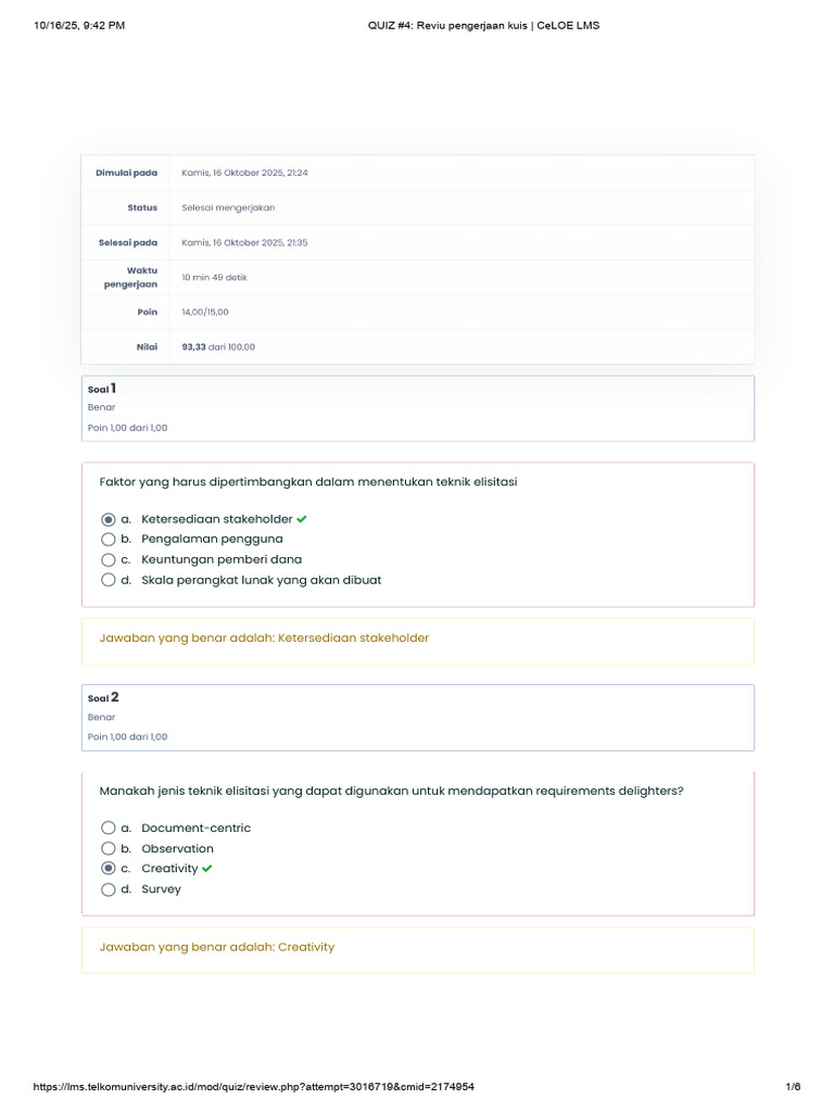 QUIZ #4 - Reviu Pengerjaan Kuis - CeLOE LMS | PDF