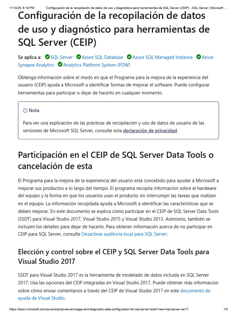 Configuración de La Recopilación de Datos de Uso y Diagnóstico para ...