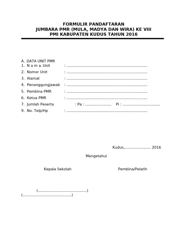 Form Pendftaran Jumbara PMR VIII | PDF