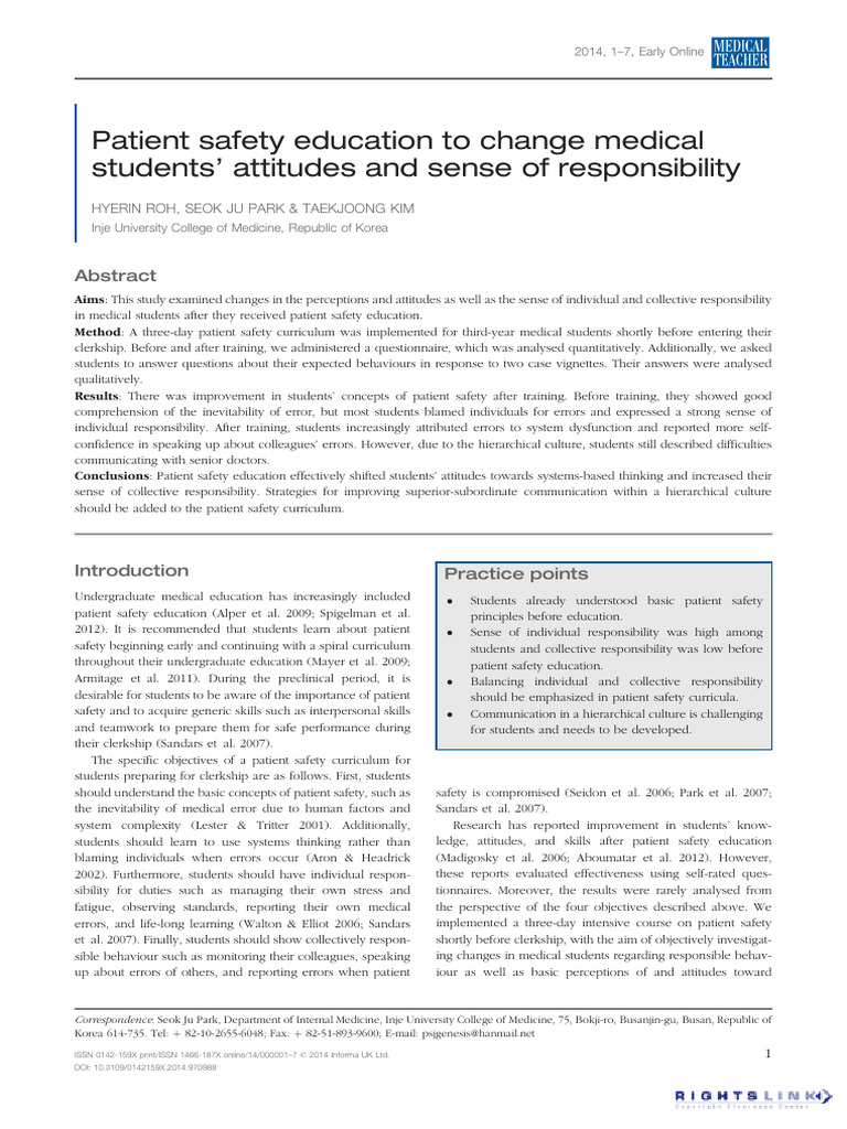 12 - 2014 Patient Safety Education To Change Medical Students ...