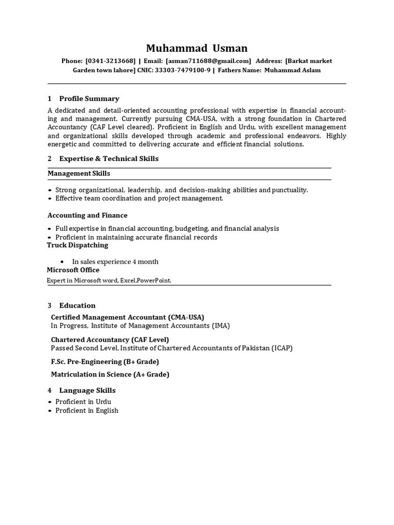 Usman CV - 01 | PDF