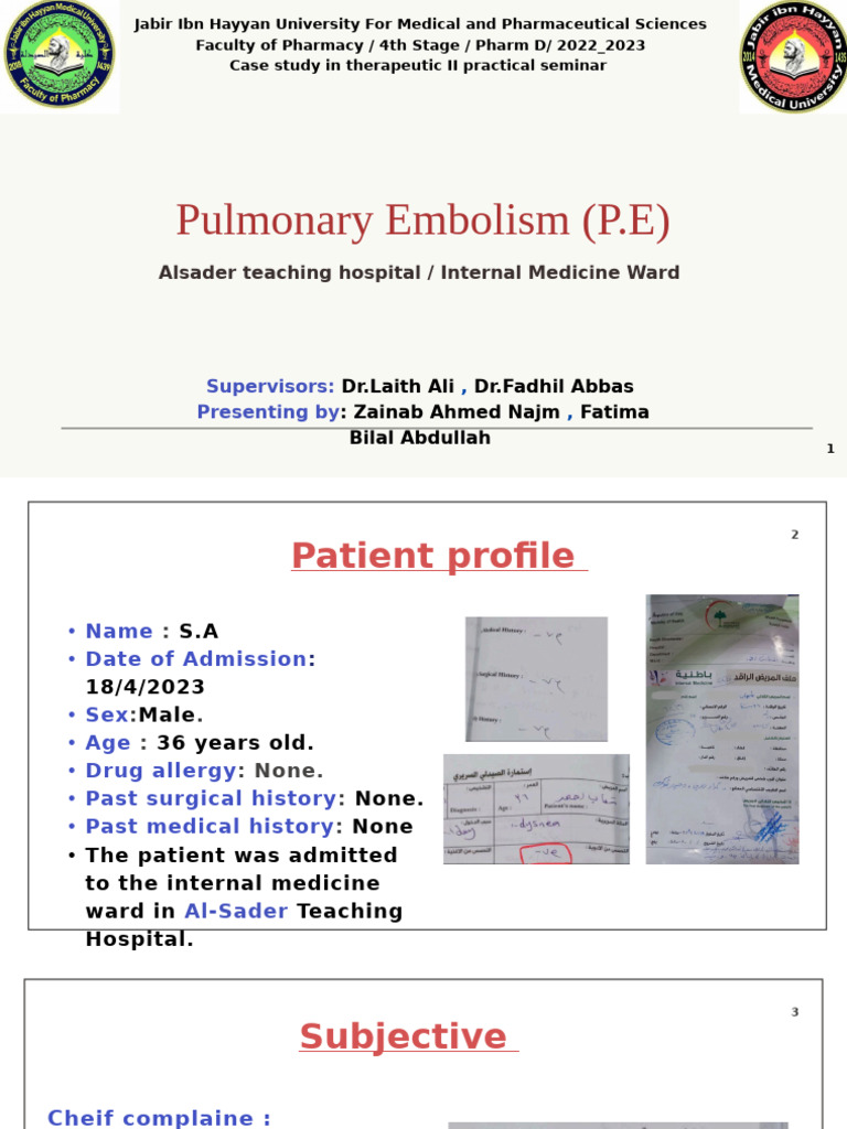 Pulmonary Embolism Case Study Analysis | PDF | Dose (Biochemistry ...
