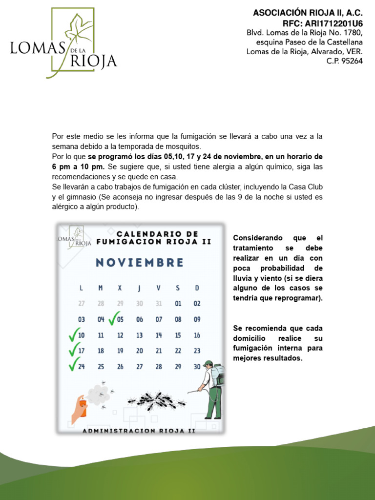 Fumigacion Noviembre 2025 | PDF