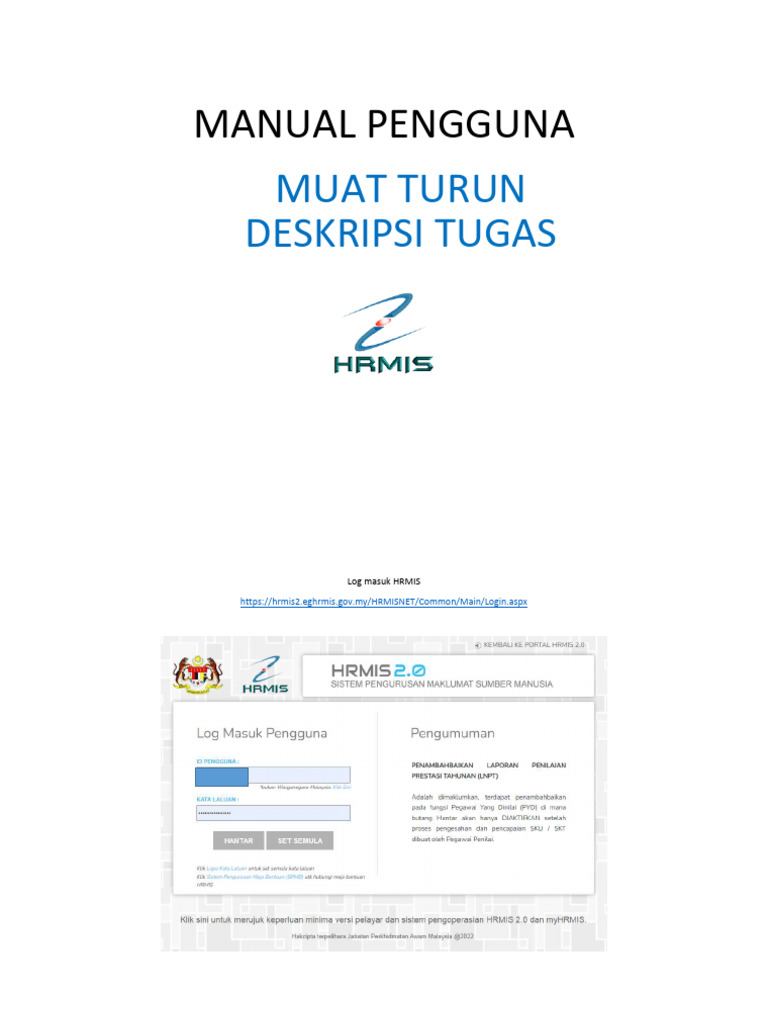 Manual Pengguna Muat Turun Jd Hrmis | PDF