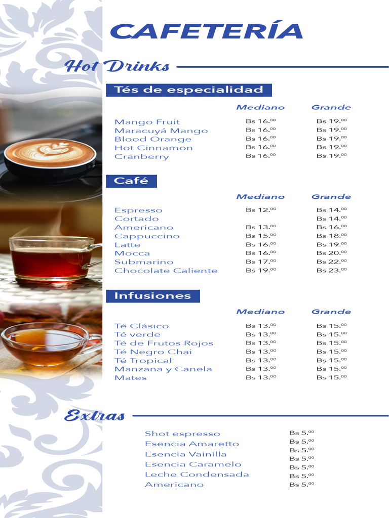 Menu de Cafetería | PDF | Cocinando | Bebidas con cafeína