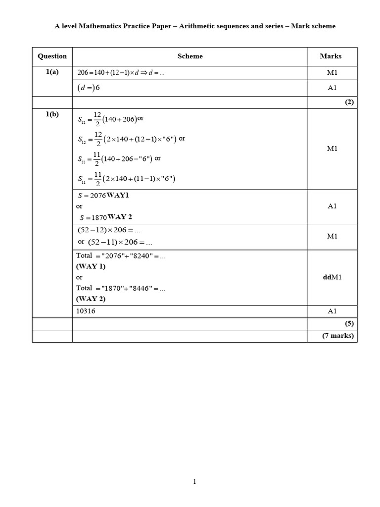 A Level Mathematics - Practice Paper - 4.2 - Arithmetic Sequences and ...