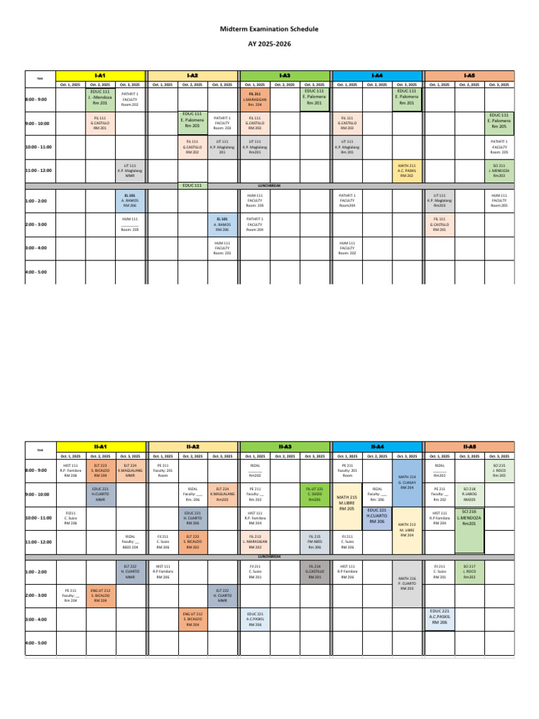 Initial Draft Midterm Examination Schedule | PDF