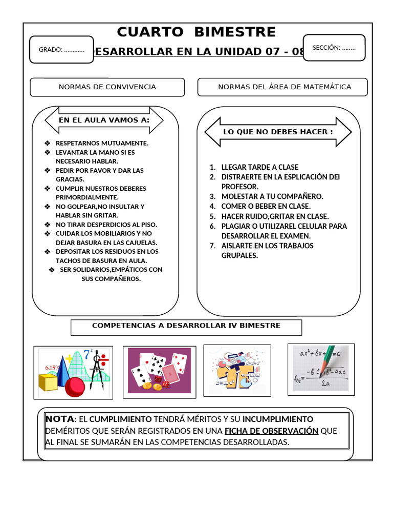 Cuarto Bimestre Normas Del Área 1° GH 2° FGH | PDF