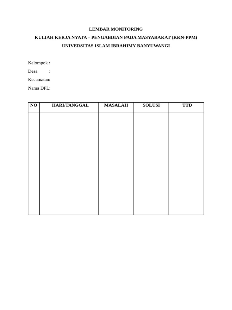 Lembar Monitoring Kkn[1] | PDF
