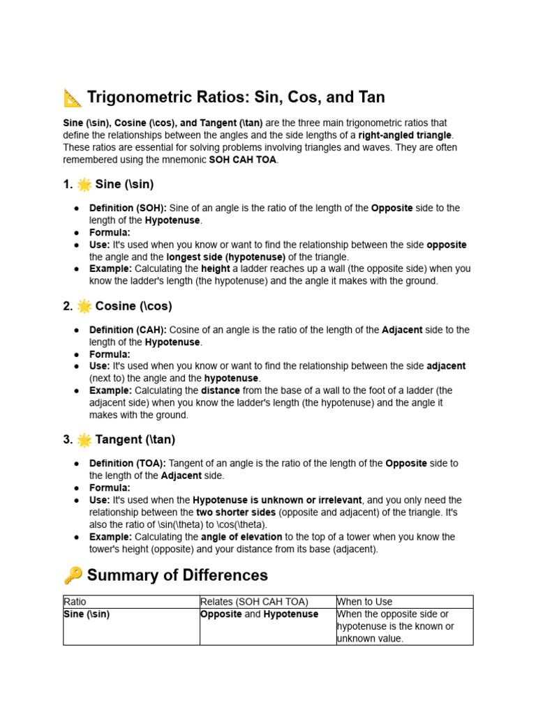 Trigonometric Ratios - Sin, Cos, and Tan | PDF | Trigonometric ...