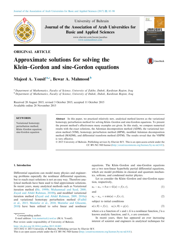 Approximate Solutions For Solving The Klein-Gordon and Sine-Gordon ...