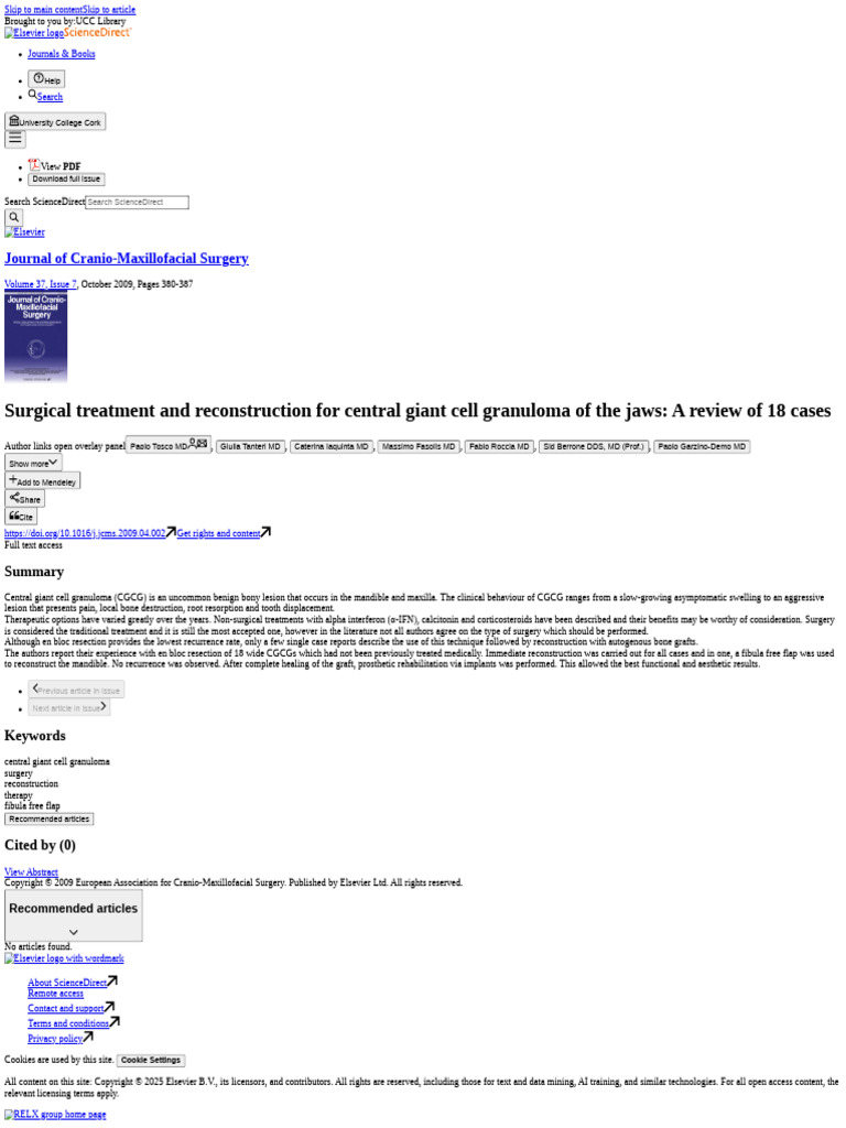 Surgical Treatment and Reconstruction For Central Giant Cell Granuloma ...