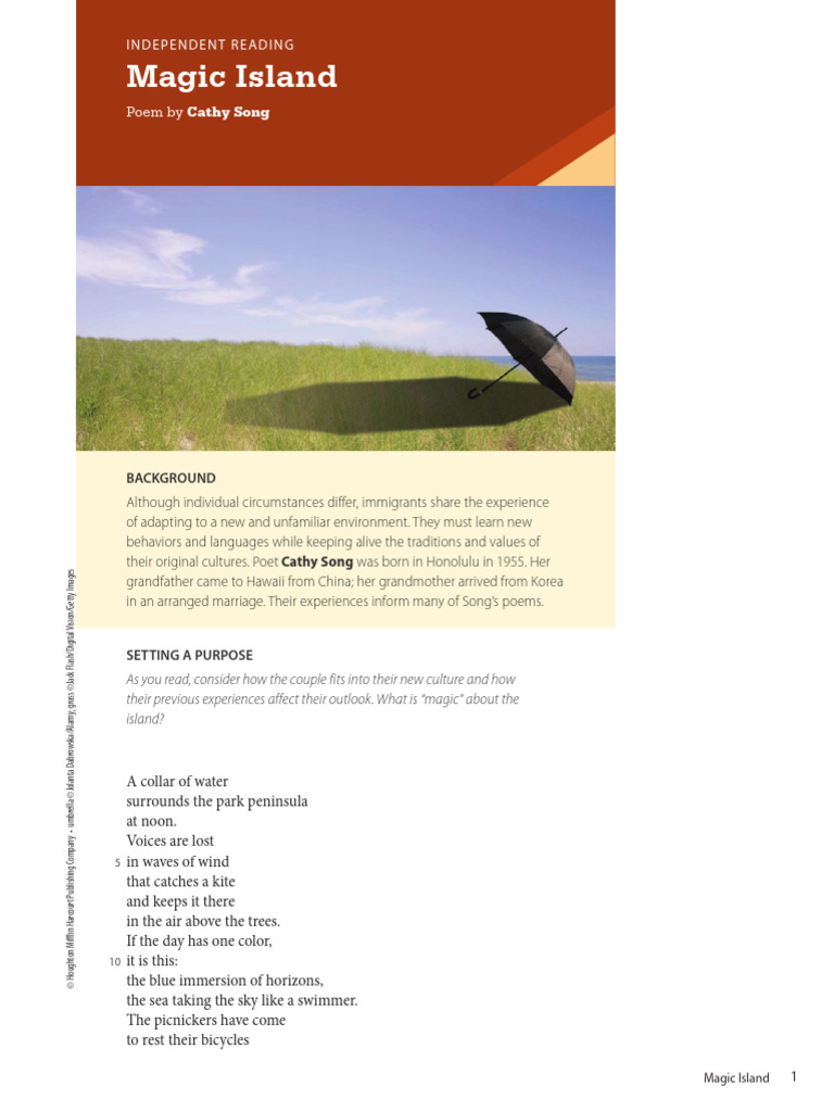 Cathy Song's "Magic Island" Poem | PDF