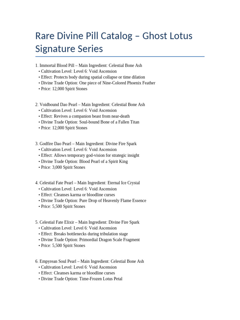 Divine Pill Catalog: Ghost Lotus Series | PDF | Soul | Immortality
