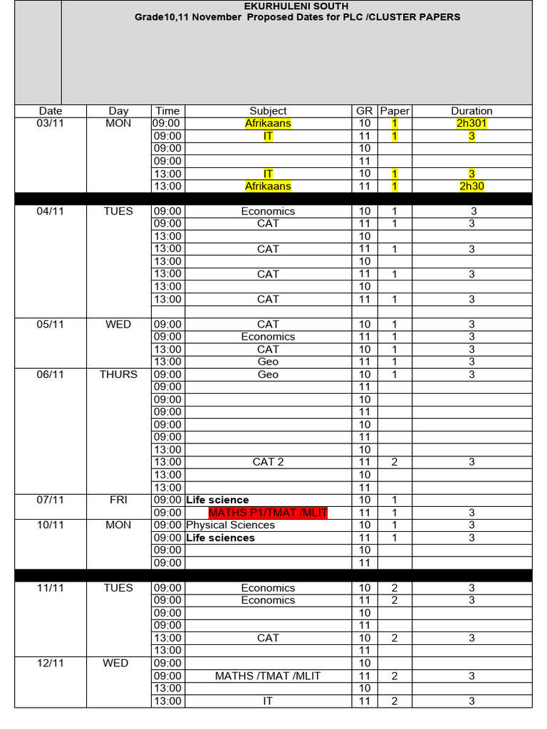 Grade 10-11 Exam Schedule 2023 | PDF