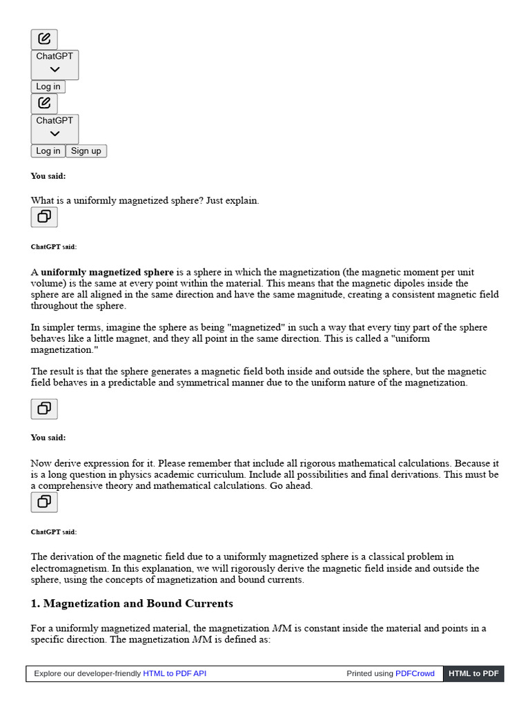Magnetic Field of a Uniform Sphere | PDF | Magnetic Field | Maxwell's ...