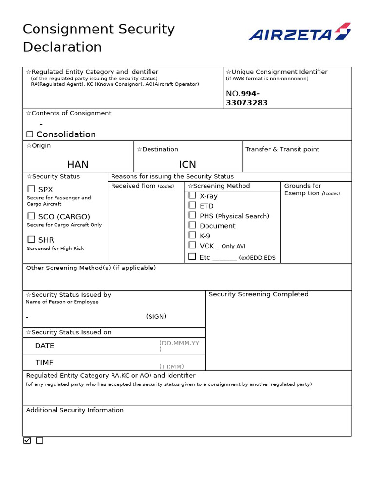 Consignment Security Declaration Overview | PDF