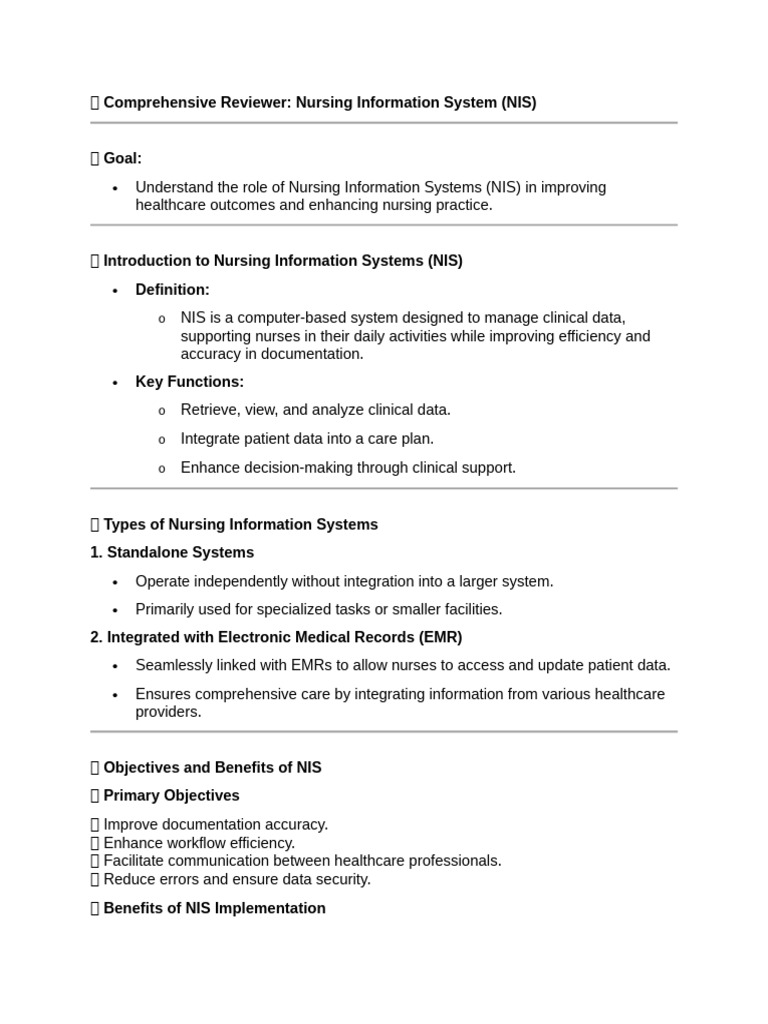 Nursing Information Systems Overview | PDF | Health Informatics ...