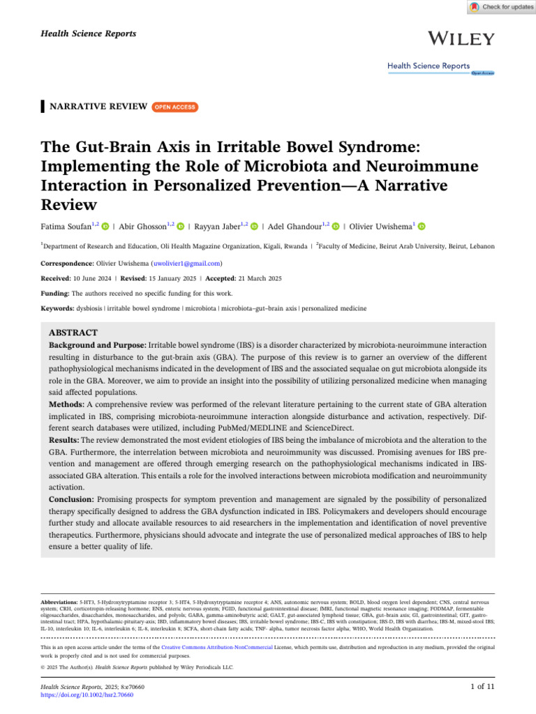 Health Science Reports - 2025 - Soufan - The Gut Brain Axis in ...