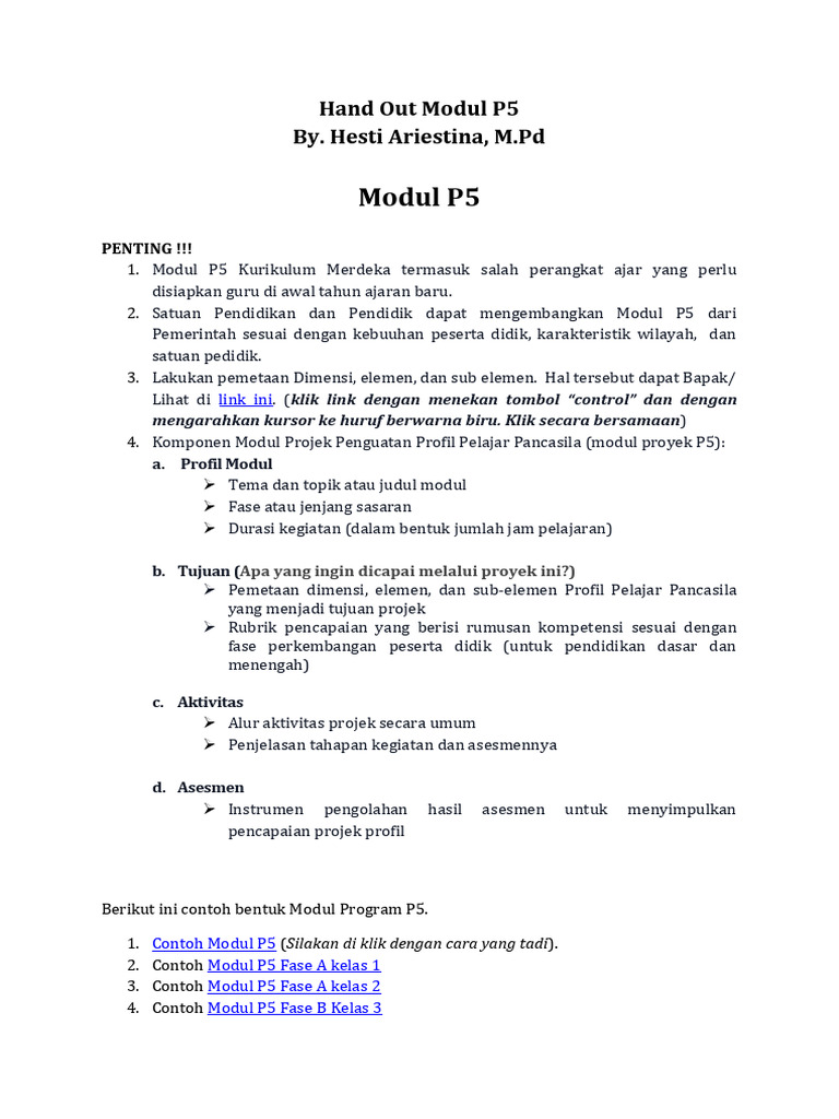 Hand Out Materi Tentang Modul P5 Dan Modul Ajar | PDF
