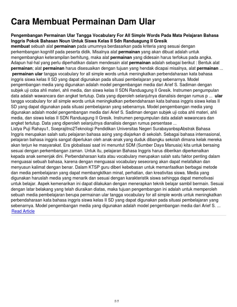 Cara Membuat Permainan Dam Ular Pdf