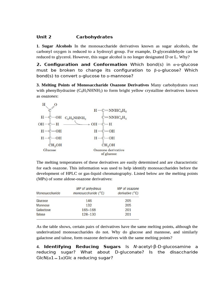 Exercises For The Unit 2 - Carbohydrates | PDF