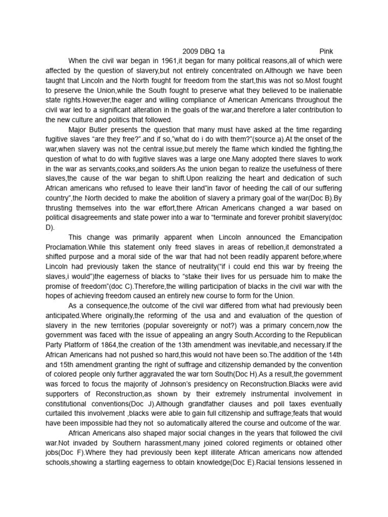 Sample Period 5 Slavery DBQ | PDF | Reconstruction Era | American Civil War