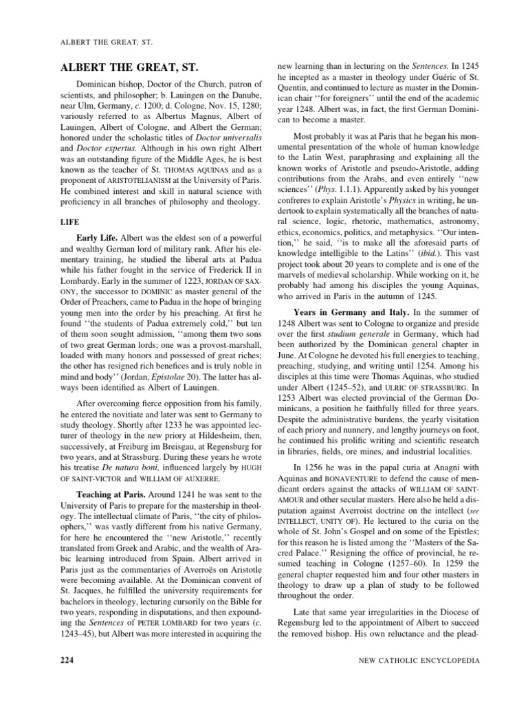 Albert The Great ST | PDF