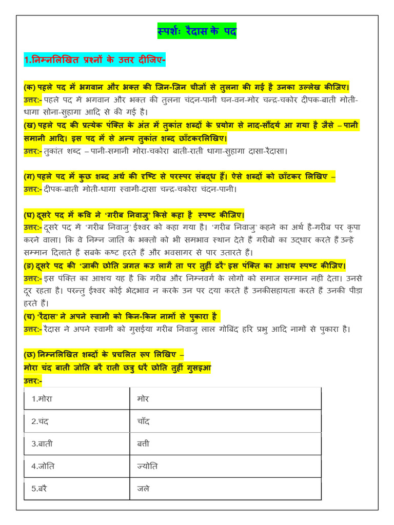 Raidas Ke Pad Notes | PDF