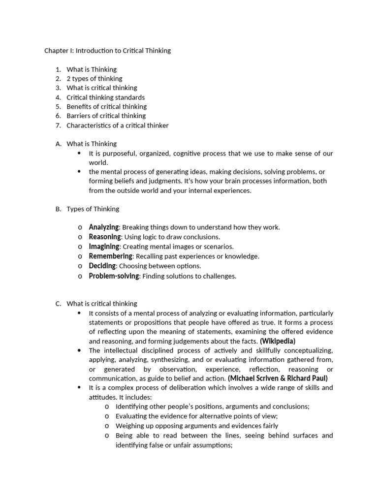 Introduction to Critical Thinking Concepts | PDF | Critical Thinking ...