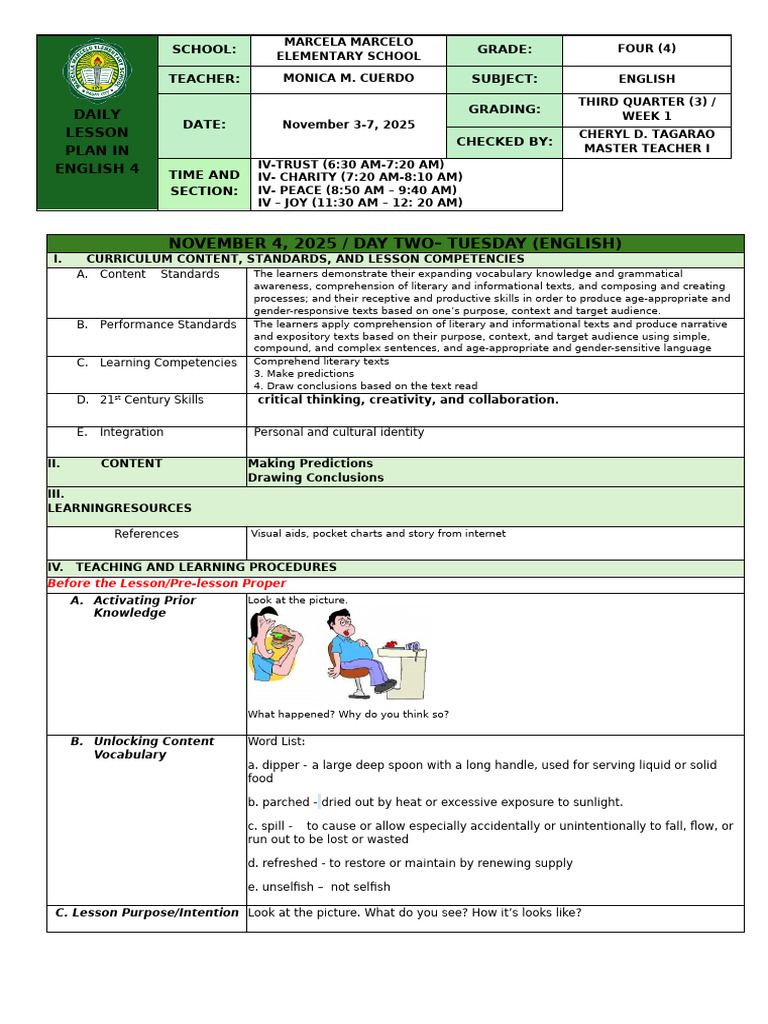 Quarter 3 English Week 1 Day 2 | PDF | Reading Comprehension | Learning