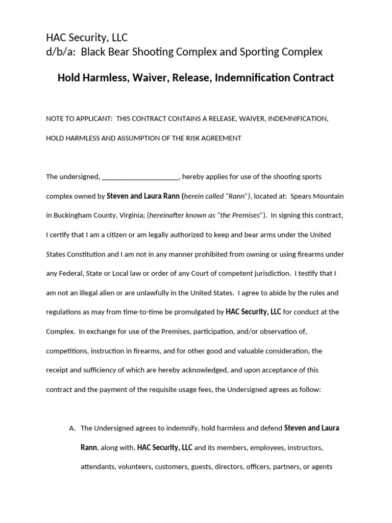 Shooting Complex Liability Waiver Form | PDF | Indemnity | Common Law