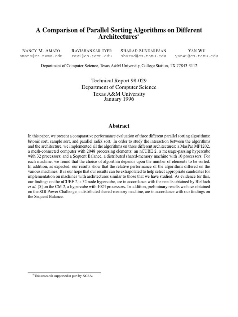 A Comparison Of Parallel Sorting Algorithms On Different Architectures Download Free Pdf