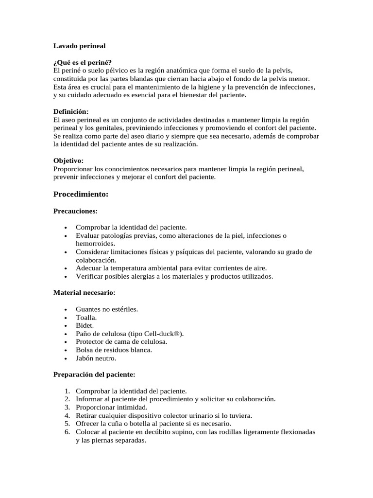 Procedimiento de Lavado Perineal | PDF | Lavado de manos | Urología