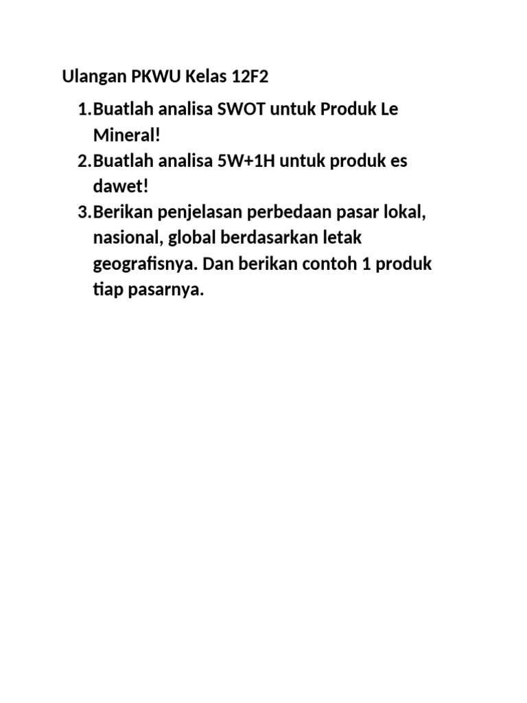 Ulangan PKWU Kelas 12F2 | PDF