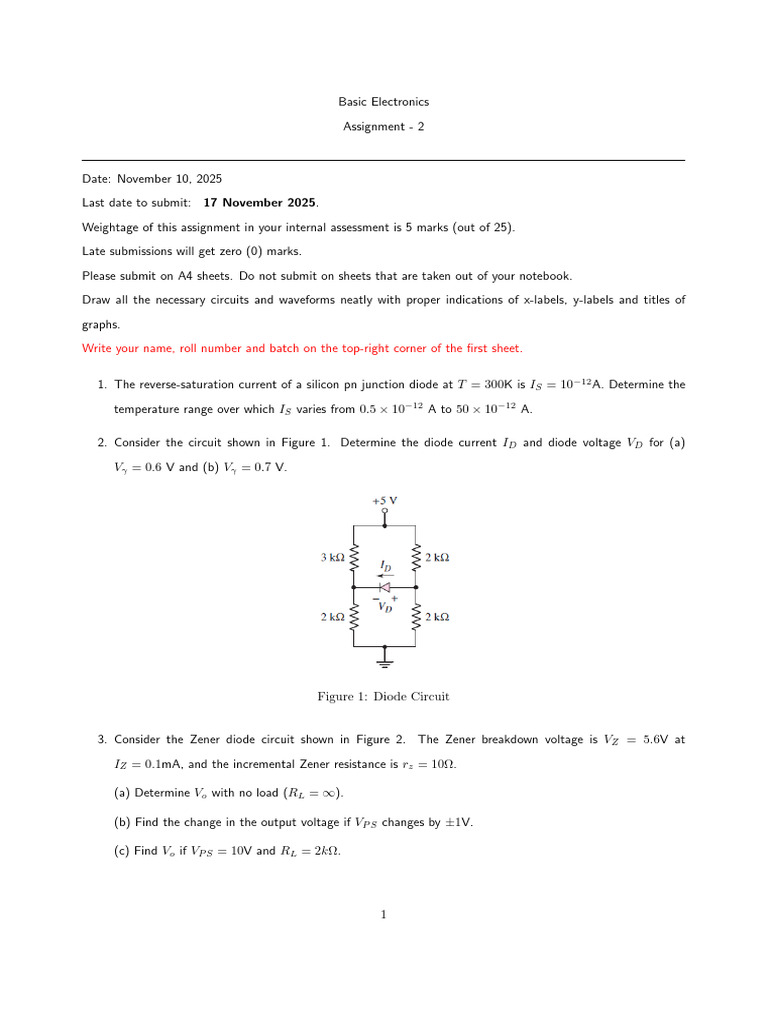 Basic Electronics Assignment 2 Guidelines | PDF