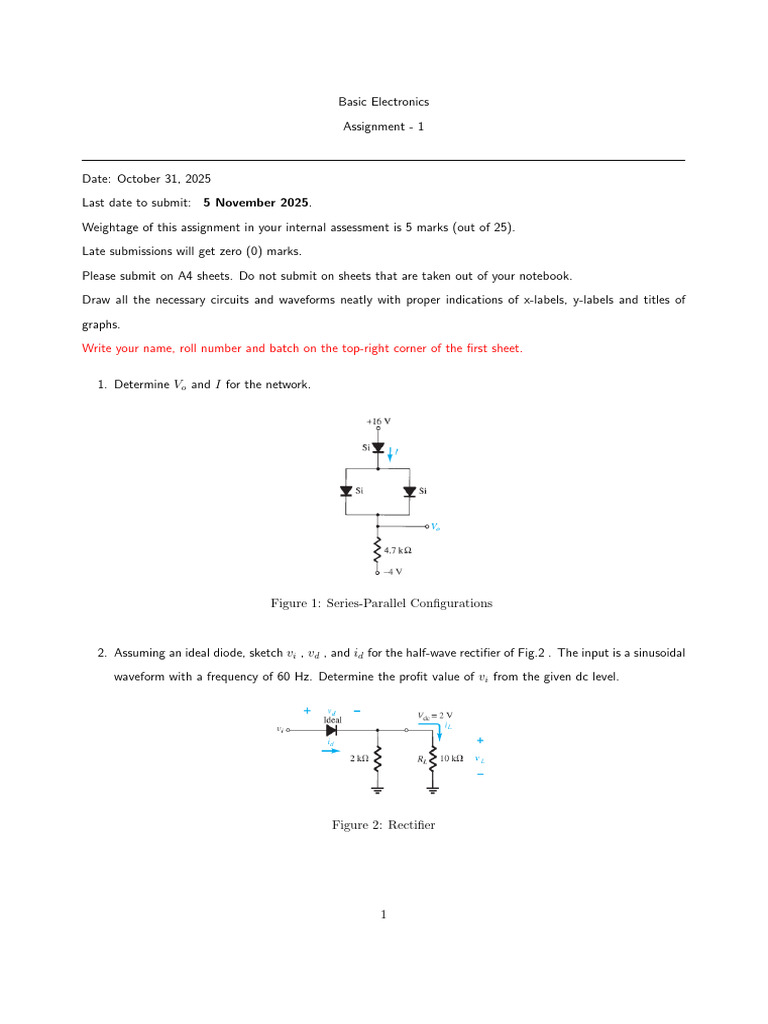 Basic Electronics Assignment Overview | PDF